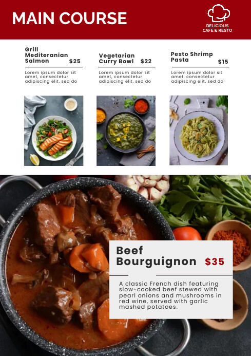 Main Course Food Menu Simple Square Template | PosterMyWall