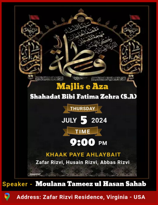 Majlis e Aza Bibi Fatima Zehra (S.A) | PosterMyWall