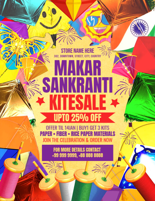 Makar Sankranti Kite Sale Flyer Template | PosterMyWall