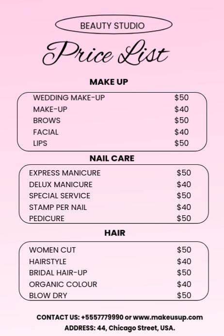 Makeup Price List Poster Template | PosterMyWall