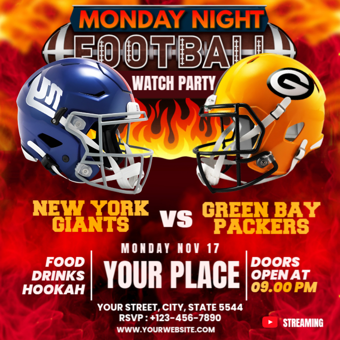 Maksimalis Monday Night Football Watch Party (new York Giants Vs Green ...