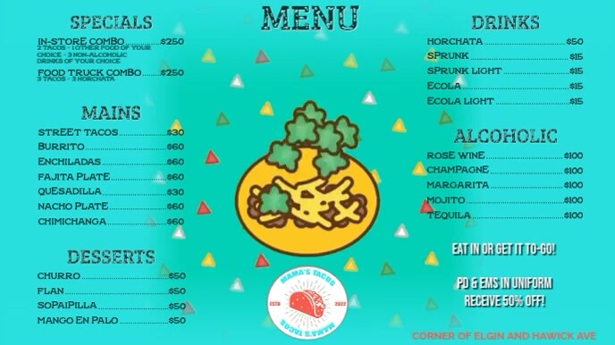 Mamas Tacos Menu - GTARP Template | PosterMyWall