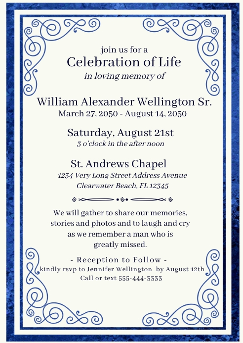Man's Celebration of Life Invitation Template | PosterMyWall