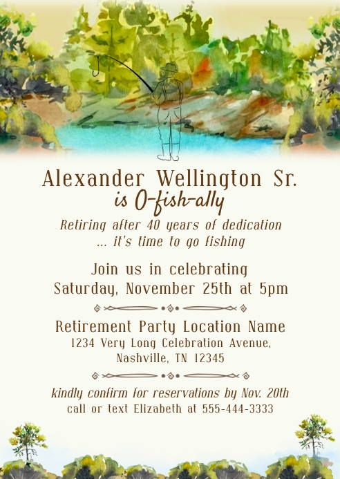 Copy of Man's Woodlands Fishing Retirement Party Invi | PosterMyWall