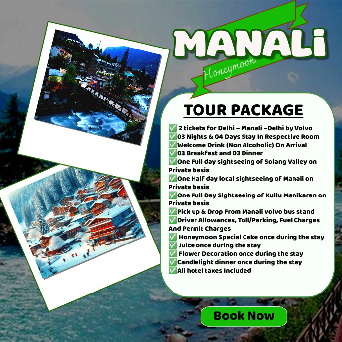 manali holiday tour pckage instagram poster Template | PosterMyWall