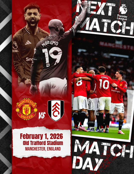 Manchester United vs Fulham – Matchday | Premier League 2026 Template ...