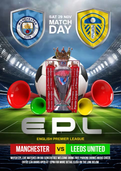 Manchester vs Leeds United Template | PosterMyWall