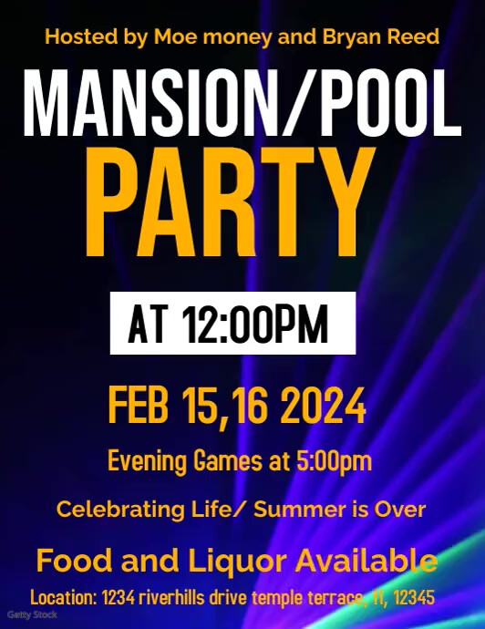 mansion pool party flyers Template | PosterMyWall