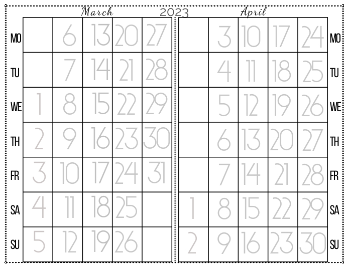 Copy of March & April 2023 Calendar Planner | PosterMyWall