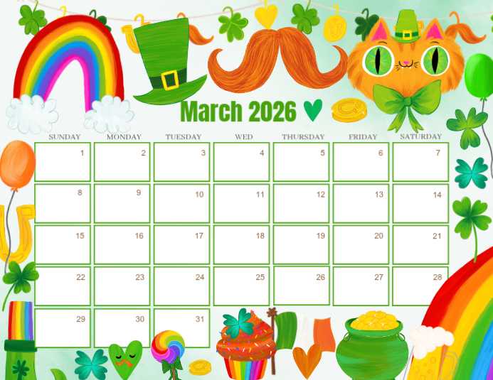 March 2026 Calendar Template | PosterMyWall
