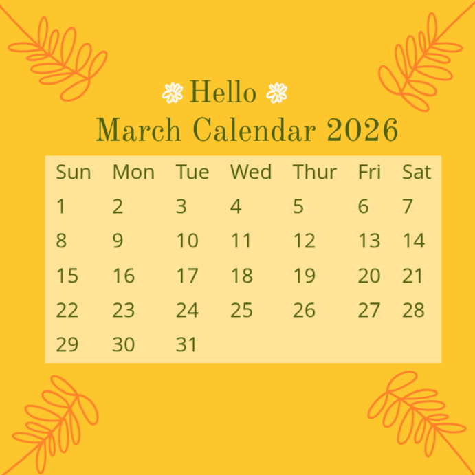 march calendar 2026 Template | PosterMyWall