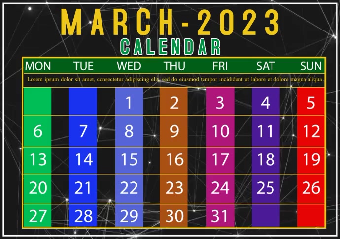 March Monthly Calendar Flyer Template | PosterMyWall