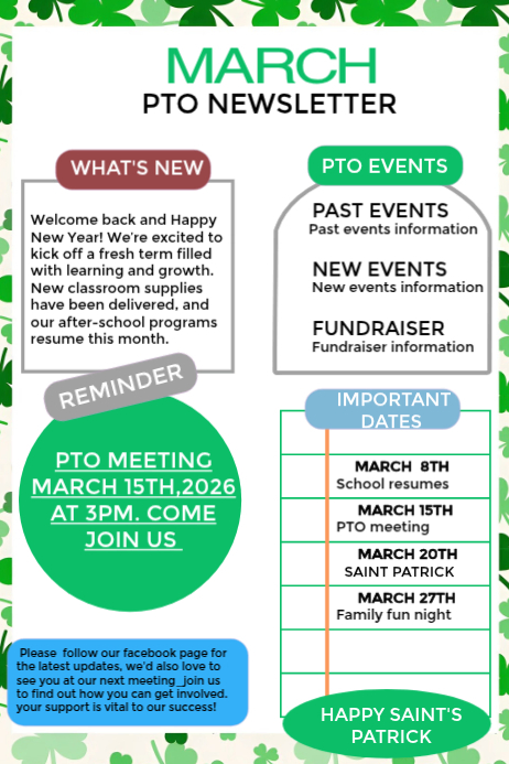 March PTO newsletter Template | PosterMyWall