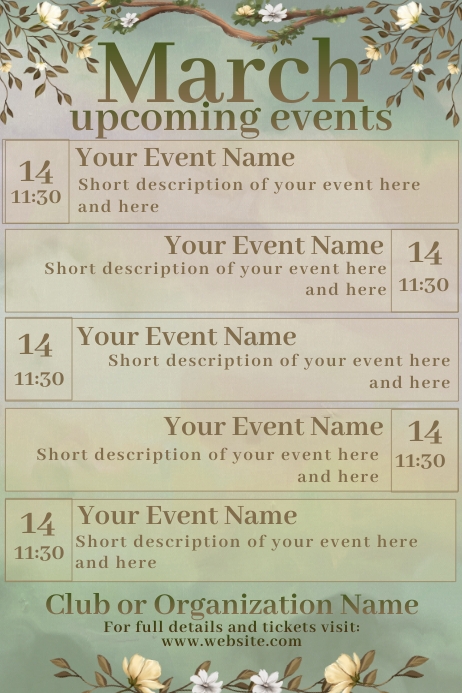 March Upcoming Events Calendar Template | PosterMyWall