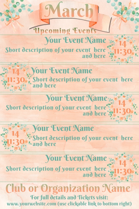 March Upcoming Events Calendar Template | PosterMyWall