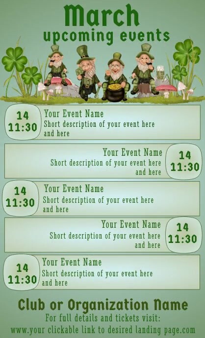 Copy of March Upcoming Events St. Patrick's Day Theme | PosterMyWall