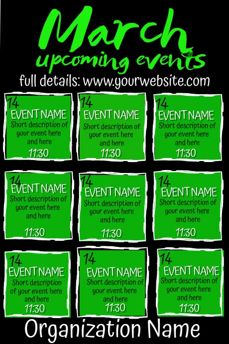 March Video Upcoming Events Calendar Template | PosterMyWall