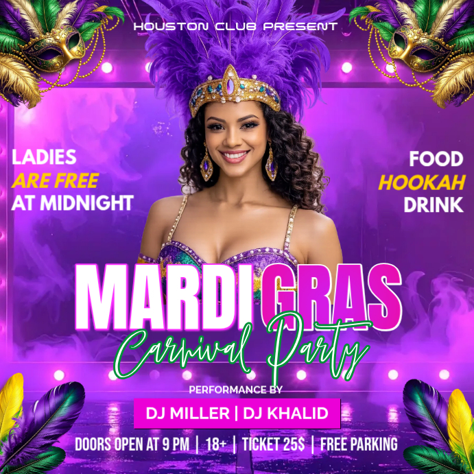 Plantilla de Mardi Gras Carnival Party Template | PosterMyWall