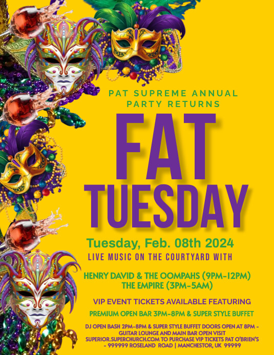 Copy of mardi gras FAT TUESDAY carnival TEMPLATE (1) | PosterMyWall