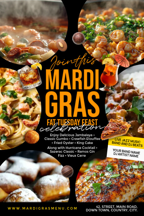Mardi Gras Fat Tuesday Feast Template | PosterMyWall