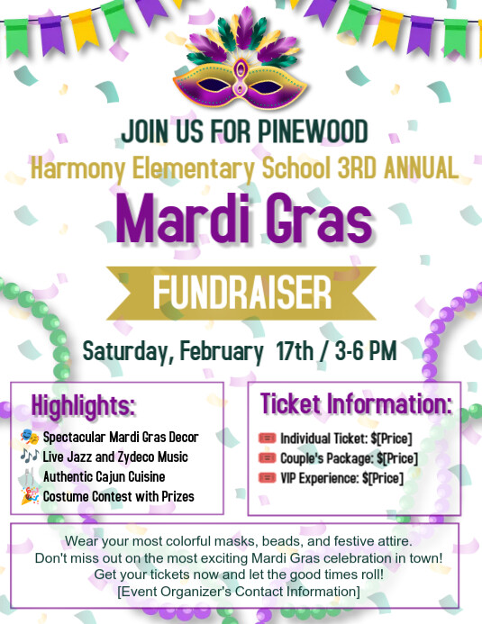 Mardi Gras Fundraiser Template | PosterMyWall