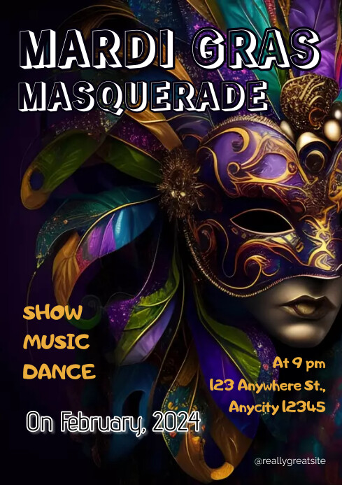 Mardi Gras Masquerade Template | PosterMyWall