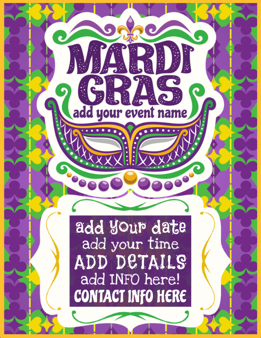 Mardi Gras Masquerade Fat Tuesday Parade Schedule Promo Template ...