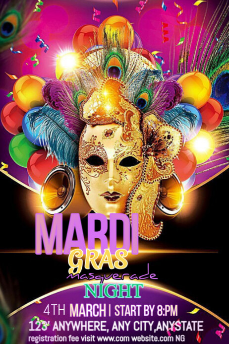 Mardi Gras Masquerade Poster Template | PosterMyWall