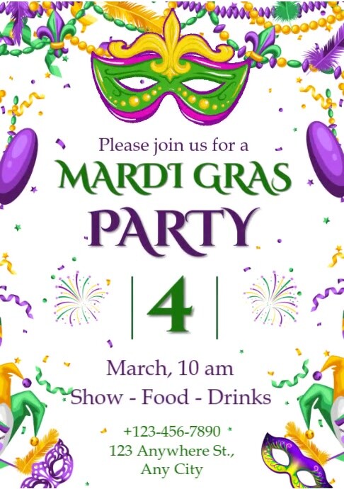 Mardi Gras Party Poster Template | PosterMyWall