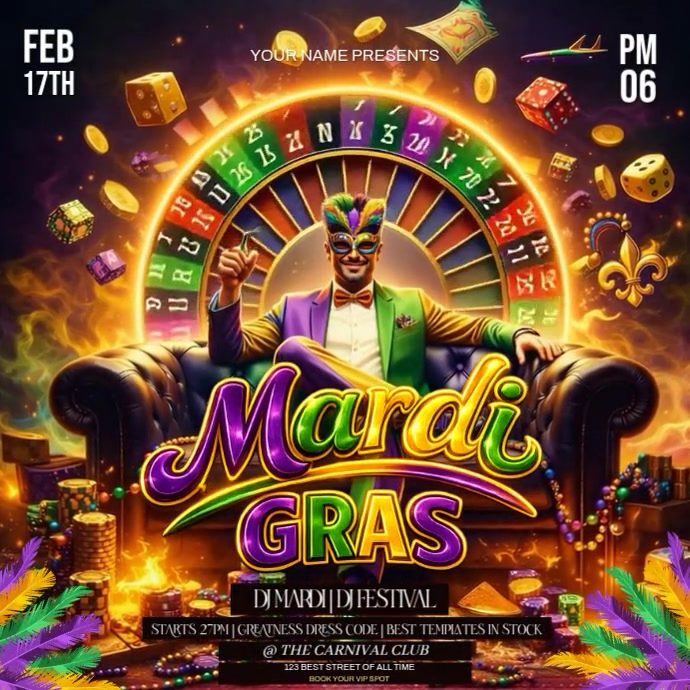 Mardi Gras Party Square Video DESIGN Template | PosterMyWall