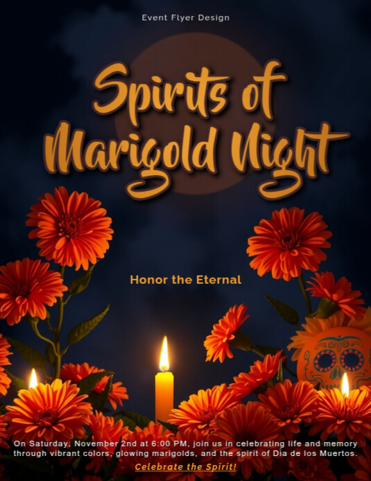 marigold glow día de los muertos flyer template | PosterMyWall