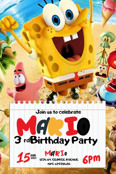 Mario 3rd Birthday Invitation Template | PosterMyWall