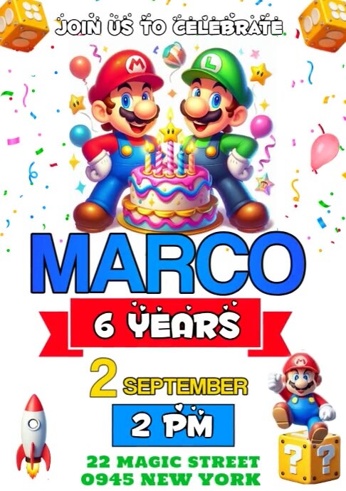 Mario birthday flyer Template | PosterMyWall