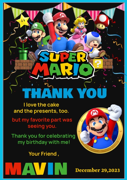 Mario Birthday Thanks Template | PosterMyWall