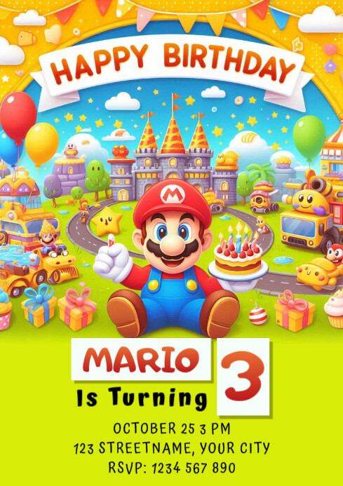 Mario kids birthday Celebration Template | PosterMyWall