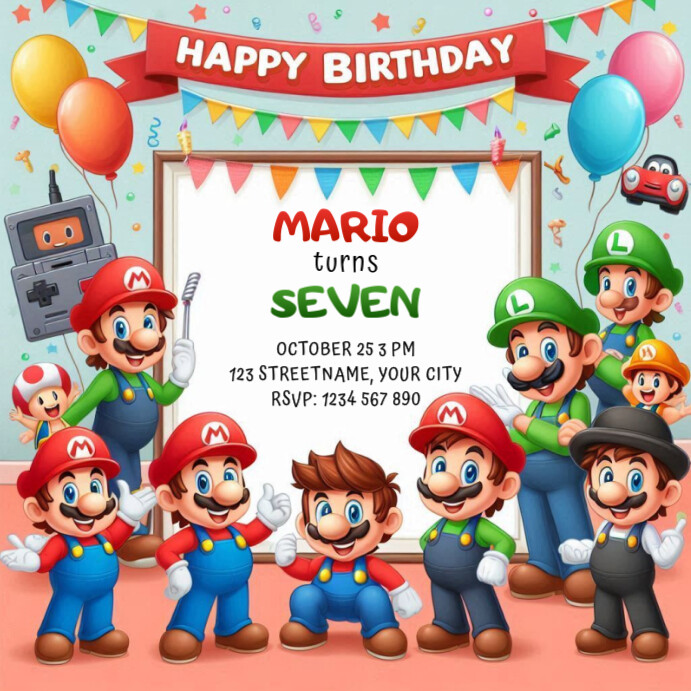Mario Kids Birthday Template | PosterMyWall