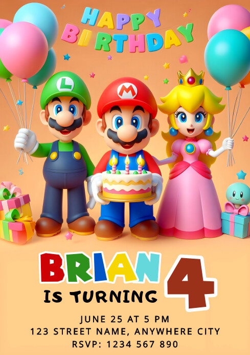 Mario Kids Birthday Template | PosterMyWall