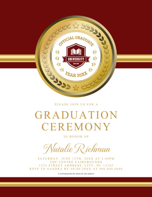 Maroon Red & Gold Graduation Ceremony Celebration Event Invitation ...