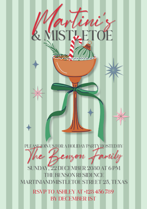 Martini's & Mistletoe christmas party invitation Template | PosterMyWall