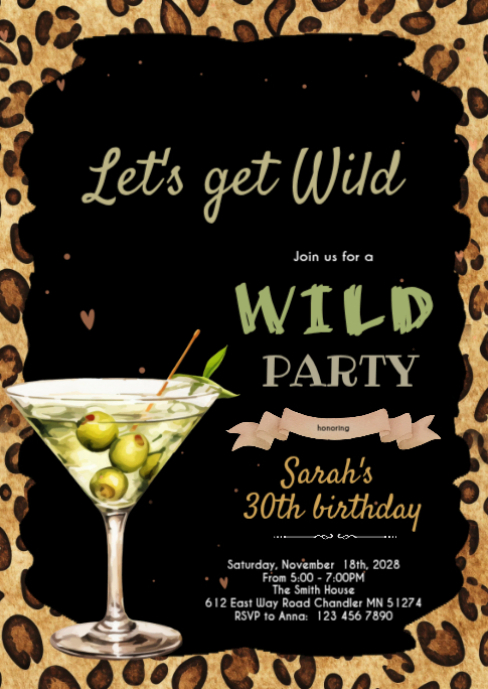 Martini cheetah party invitation Template | PosterMyWall