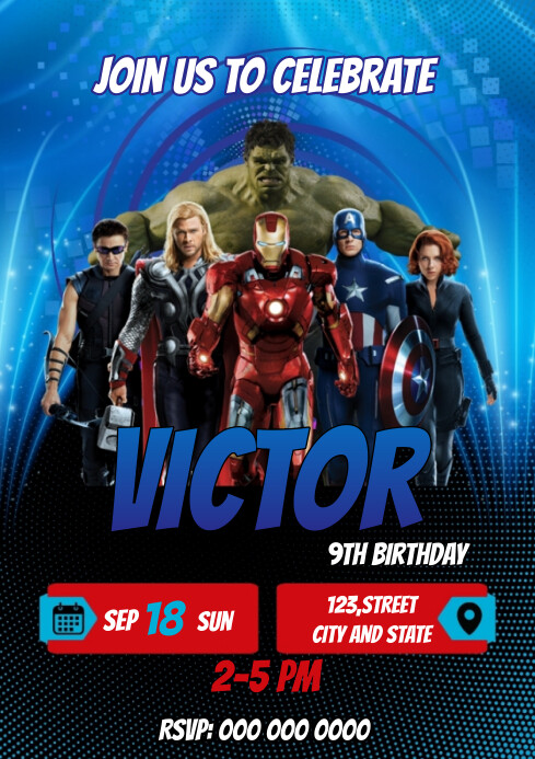 Copy of Marvel Avengers Template Invite Birthday | PosterMyWall