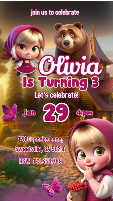 MASHA AND BEAR INVITATION Template | PosterMyWall