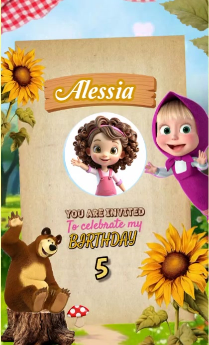 Masha and the Bear Birthday invitation Template | PosterMyWall