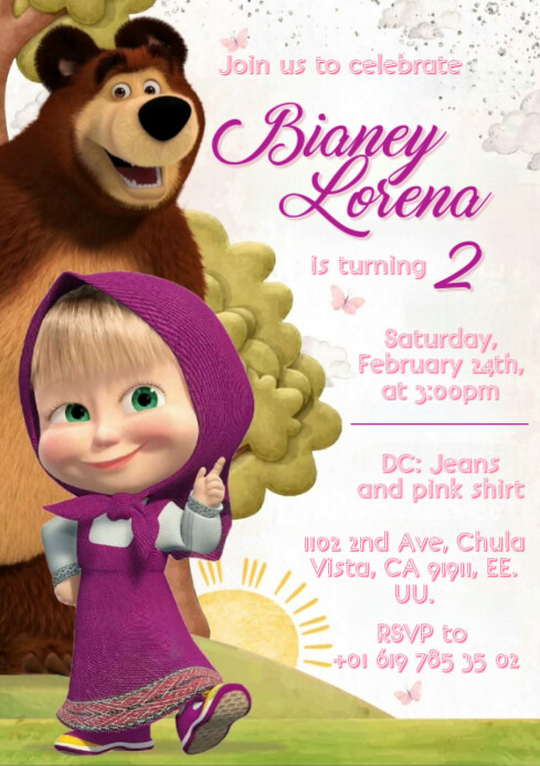 Masha and the bear invitation Templat | PosterMyWall