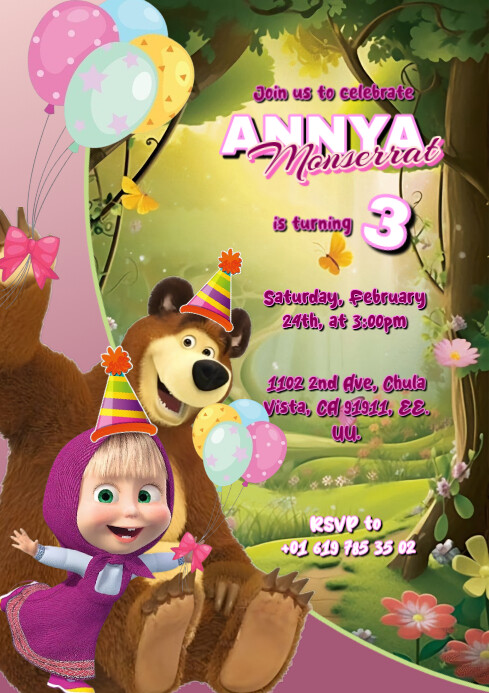 Plantilla de Masha y el oso invitación | PosterMyWall