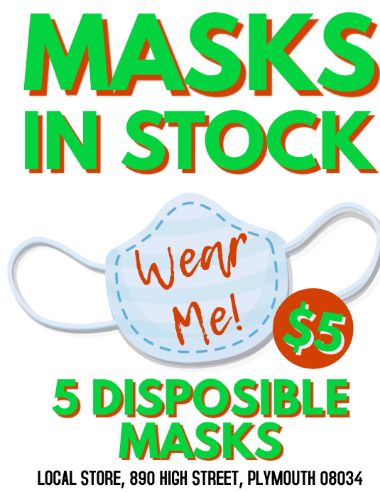 Masks In Stock Coronavirus Flyer Template | PosterMyWall