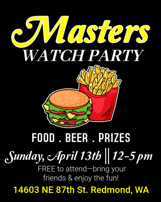 Masters Watch Party at Evergreen Golf Club Redmond Template | PosterMyWall