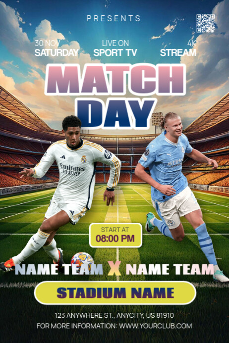 Match Day Football and Soccer Event Poster Flyer Template | PosterMyWall