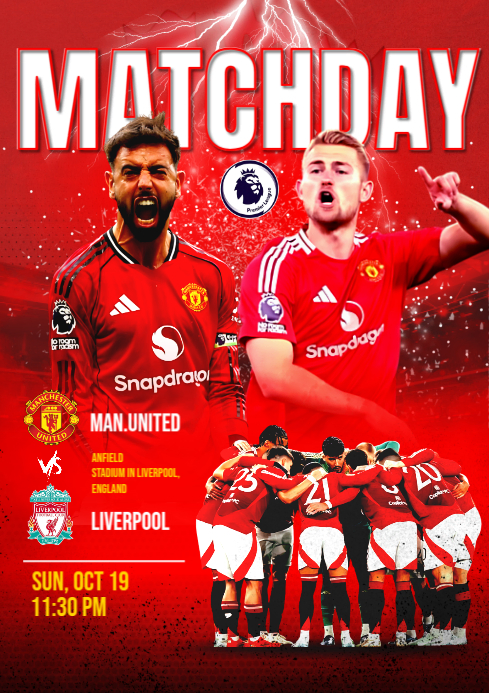 Plantilla de Matchday Football Flyer– Manchester United vs Liverpool ...