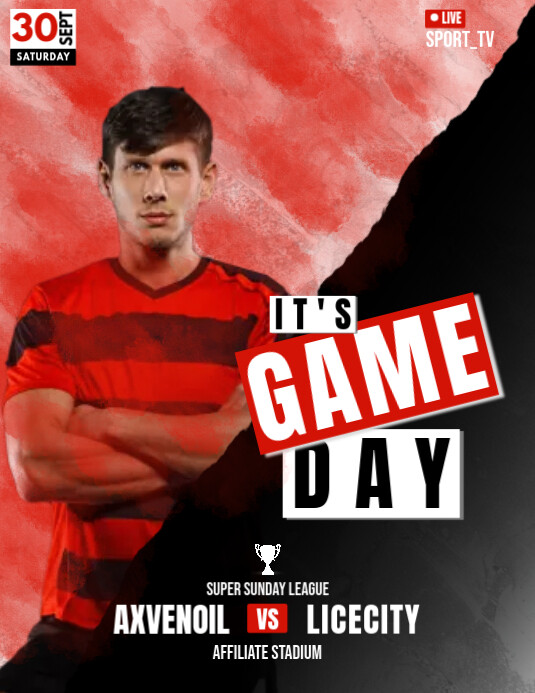 Matchday Soccer Simple black Template | PosterMyWall